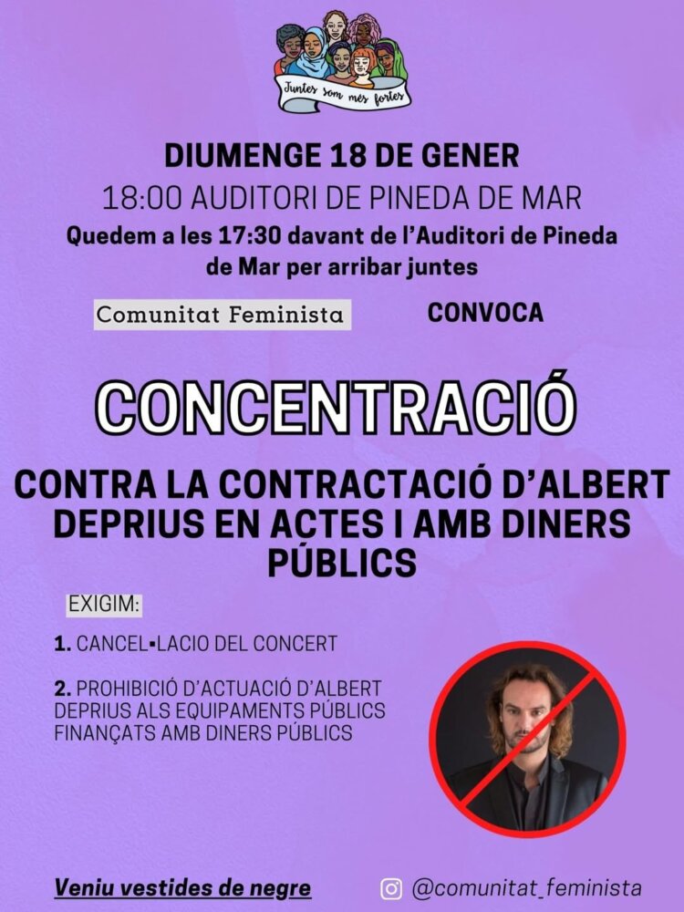 Concentració feminista contra el concert d’Albert Pros-Deprius a Pineda ...